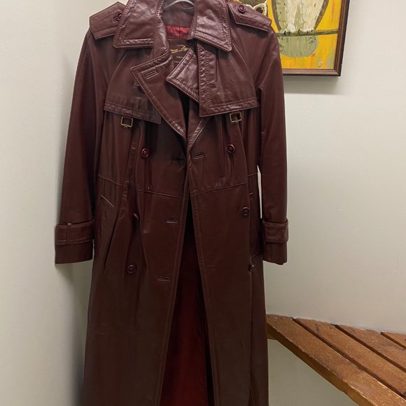 Etienne Aigner | Jackets & Coats | Vintage Red Leather Trench Coat ...